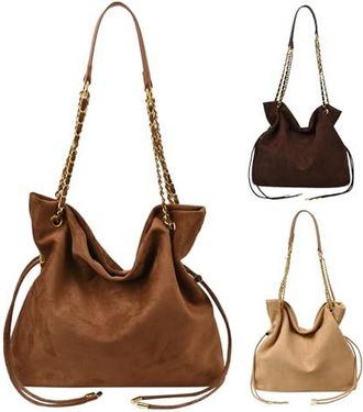 Generic Sac fourre-tout &agrave; cordon en PU givr&eacute; pour femmes, sac &agrave; main &agrave; cha&icirc;ne, capacit&eacute;, quotidien (marron)