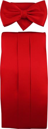 TigerTie Kummerbund + Einstecktuch + Fliege in verkehrsrot - 100% reine Seide Sch&auml;rpe Leibbinde