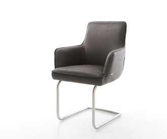 DELIFE Freischwinger Heira-Flex mit Armlehnen Mikrofaser Anthrazit Vintage Freischwinger rund Edelstahl Taschenfederkern, Esszimmerst&uuml;hle