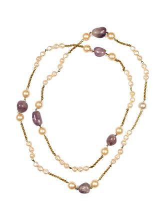 Chanel collier sautoir &agrave; perles artificielles (2001) - Or