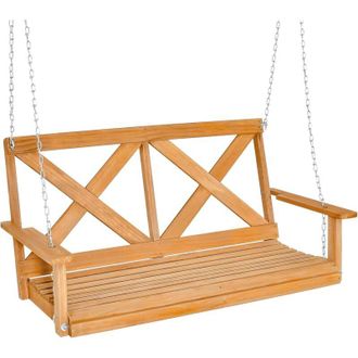 Costway Costway - Balancelle de jardin 134 cm pour 2 personnes - Bois de pin trait&eacute; - Charge maximale 240 kg - Cha&icirc;nes r&eacute;glables pour hauteur ajustable
