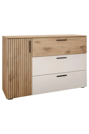 MID.YOU Mid.you Sideboard, Wei&szlig;, Eiche, Kunststoff, 1 F&auml;cher, 3 Schublade(n) Schubladen, 125x82.6x40 cm, Wohnzimmer, Kommoden & Sideboards, Sideboards