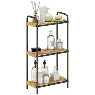 HOMCOM &Eacute;tag&egrave;re Salle de Bain Bambou, 3 Niveaux, &eacute;tag&egrave;re de Rangement &eacute;troite autoportante Cadre en Acier pour Salon, Salle &agrave; Manger, Balcon, Cuisine, 41,5 x 