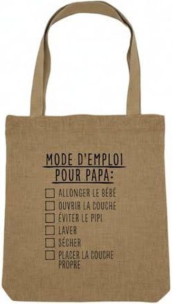 Fabulous Sac Shopping Tote Bag Aspect Lin - Mode DEmploi Pour Papa Couche Humour Blague - Sac de Courses Toile Epaisse 360g Beige Naturel Cabas Port&eacute; Epaule So