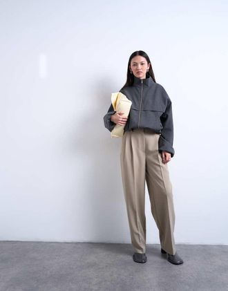 Topshop Pantalon ample densemble &agrave; deux pinces - Taupe-Brown