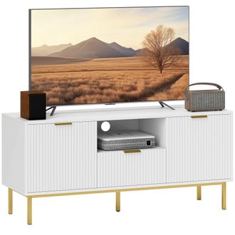 HOMCOM TV-M&ouml;bel 120 cm, TV-M&ouml;bel f&uuml;r Fernseher bis 40 Zoll mit 2 Soft-Close-T&uuml;ren, Schublade und offenem Fach, Stahlf&uuml;&szlig;e, TV-Bank f&uuml;r Wohnzimmer, Schlafzimme