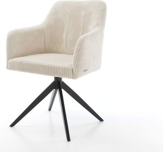 DELIFE Drehstuhl Greg-Flex Cord Beige Kreuzgestell breit Schwarz 360° drehbar Wippfunktion Taschenfederkern, Esszimmerstühle