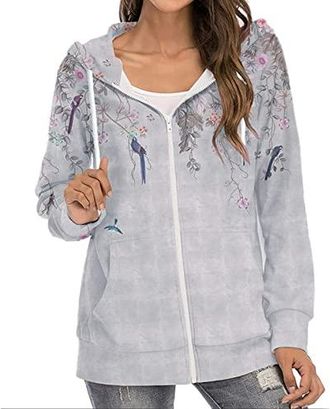 Generic Vestes pour femmes 2026 Sweat &agrave; capuche &agrave; manches longues zipp&eacute; avec poches, gris, S