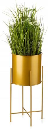 HowHomely Moderne Blumenst&auml;nder Metall 55 cm Hoch mit Golden Blumentopf Rund 21 cm &Oslash; auf Robuste Goldem St&auml;nder - Pflanzenst&auml;nder im Loft-Stil f&uuml;r die Innendeko