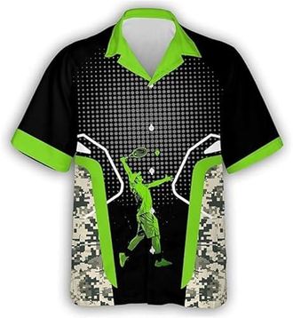 Keephen Balle de Tennis Impression 3D Chemise Hawaiienne Femmes Hommes Manches Courtes Joueur de Tennis Chemise &agrave; Boutons &Eacute;t&eacute; Plage Casual Chemises