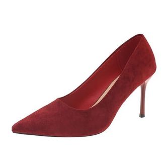 Generic Escarpins &agrave; talons hauts en velours pour femme - Bout pointu - Classique - Pour le bureau et le mariage, Rouge, 38.5 EU
