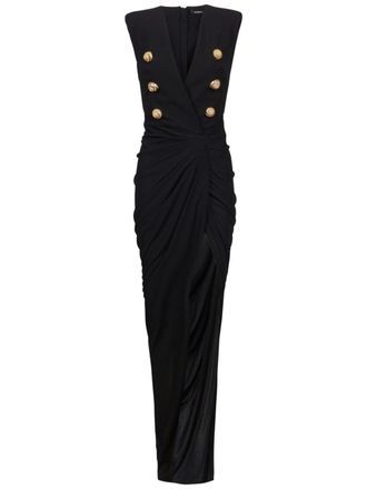 Balmain Langes Kreppkleid - Schwarz