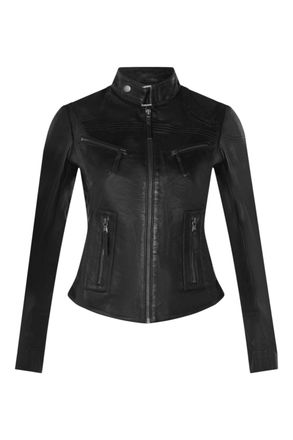 Infinity Leather Schwarze Slim-Fit-Bikerjacke aus Leder f&uuml;r Damen - Maldon