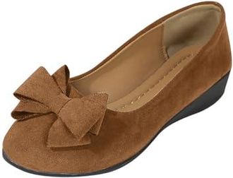 Generic Chaussures compens&eacute;es pour femme avec noeud - Confortables - Couleur unie - Bout rond - L&eacute;g&egrave;res et polyvalentes - Chaussures classiques &agrave; enfiler - Ch