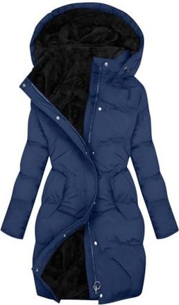 Minetom Manteau Femme Hiver Polaire Chaud Imperm&eacute;able Veste &agrave; Capuche Manches Longues Manteaux mi longue Blouson Casual A Marine 3XL