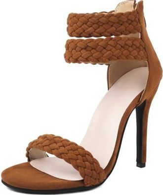 Generic Sandales &agrave; Lani&egrave;re de Cheville en Su&egrave;de Tress&eacute; Femme Talon Aiguille Bout Ouvert Talons Hauts Chaussures Habill&eacute;es &Eacute;l&eacute;gants Escarpins du Soir Escarpins