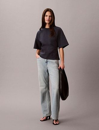 Calvin Klein Kastiges T-shirt Mit Logo-jacquardmuster - India Ink - Damen - XS
