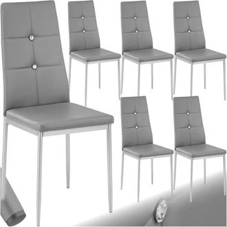 TecTake Lot de 6 Chaises de Salle à Manger Moderne Chaise Ergonomique Rembourrée Confortable Chaise Design en Cuir synthétique Meuble Salon avec Pieds en Acie