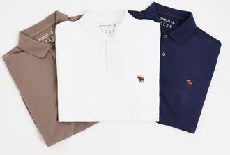 Abercrombie & Fitch Lot de 3 polos &agrave; logo embl&eacute;matique - Tons neutres-Multicolore