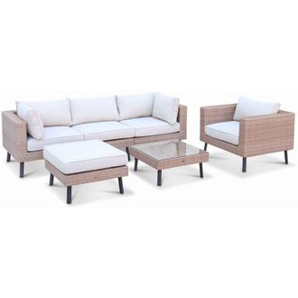 Sweeek Salon de jardin 5 places en r&eacute;sine tress&eacute;e plate - Alba Beige / Beige
