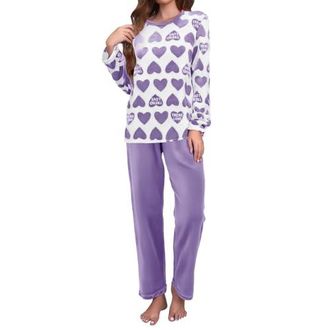 Generic Ensemble pyjama confortable &agrave; manches longues pour la Saint-Valentin 2026 pour femme, violet, XXL
