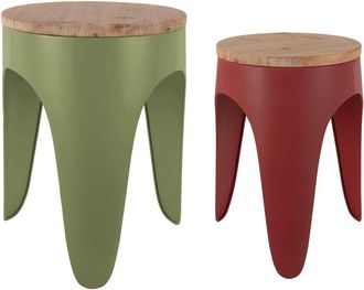 Leitmotiv Hocker Double Funky - Armeegrün - Ø24cm - Rund - Eisen - Küchenhocker - Barstühle - Hocker für Esszimmer - Küche - Theke - Bar