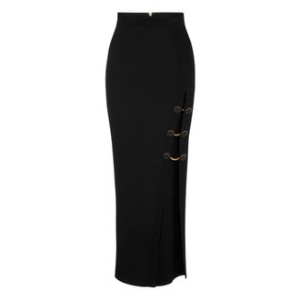 Elisabetta Franchi Gl&auml;nzender langer Viskoserock mit Manschettenknopf-Details - - Skirts - Damen - Schwarzk - XS