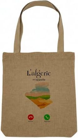 Fabulous Sac Shopping Tote Bag Aspect Lin - LAlg&eacute;rie MAppelle Voyage Culture Tourisme - Sac de Courses Toile Epaisse 360g Beige Naturel Cabas Port&eacute; Epaule Soli