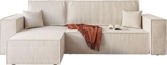 Lukmebel Eck-Sofa mit Schlaffunktion und Bettkasten - Schlafcouch Schlafsofa aus weichem Stoff - Eckcouch Schlafsofa L-Typ Carlos, 244x83x142 cm Grau - Ottoman