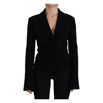 Dolce & Gabbana Schwarzer Knopf-Cardigan-Blazer-Viskose-Jacke - - Jackets - Damen - Schwarzk - XS
