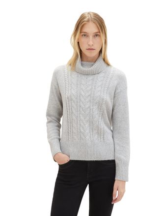 Tom Tailor Damen Strickpullover mit Rollkragen, concrete grey melange, L