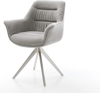 DELIFE Drehstuhl Kaira-Flex Strukturstoff Soft Grau Kreuzgestell kantig Edelstahl 180&deg; drehbar, Esszimmerst&uuml;hle