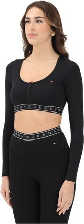 Tommy Jeans Femme, Tops, Noir, Taille: 38 FR Logo Tape Crop Top