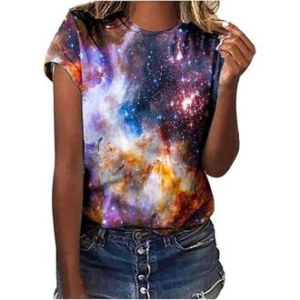 Generic T-shirt Galaxy pour femme - Costume de carnaval tendance - Ciel &eacute;toil&eacute; - Costume d&eacute;t&eacute; - Costume de carnaval - Galaxie - Univers - Manches courtes, Ble