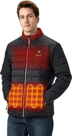 Ororo Veste Matelass&eacute;e Carr&eacute;e L&eacute;g&egrave;re Chauffante Homme avec Col Chauffant et Batterie Externe - Chargeur Non Inclus (Noir, XL)