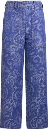 Etro Femme, Pantalons, Bleu, Taille: 38 FR Jean en denim jacquard coupe droite