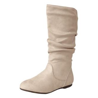 Generic Bottes souples pour femme - En daim doux - Talon bas - Confortables - Fermeture &eacute;clair lat&eacute;rale - Antid&eacute;rapantes autour des orteils - Bottes plates mi