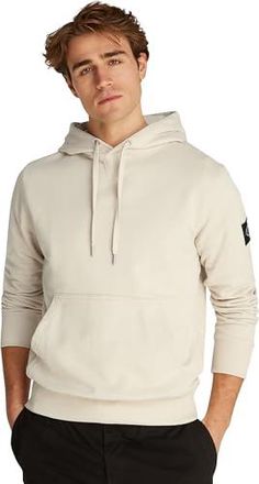Calvin Klein Sweat &agrave; Capuche Homme Badge, Beige (Oatmeal), S