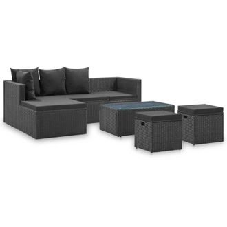 vidaXL Vidaxl - Salon de jardin 4 pcs Noir avec coussins R&eacute;sine tress&eacute;e