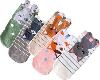 Generico Lot de 5 paires de chaussettes pour chien et chat pour femme Kawaii, Striped Cat, Taille Unique