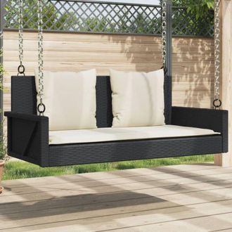 vidaXL Balancelle avec coussins noir 119x56x48 cm r&eacute;sine tress&eacute;e