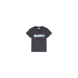 Ganni Femme, Tops, Gris, Taille: 40 FR Basic Cotton Jersey Baby Fit T-Shirt