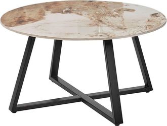 Beliani Table Basse Moderne Plateau en C&eacute;ramique Cadre en M&eacute;tal Rond Effet Marbre Noir et Blanc Ivins