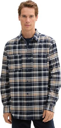 Tom Tailor Herren Comfort Fit Hemd im Karomuster, 36637 - Navy Offwhite Brown Check, XXL