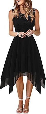 Onsoyours Robes dinvités de Mariage pour Femmes Robes de Demoiselle dhonneur en Mousseline de Soie Florales Robes de soirée balançoire Robes asymétriques A Noir