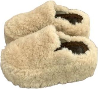 Generic YUJIEBB Pantoufles plates &agrave; plateforme en fourrure pour femme en coton d&eacute;contract&eacute; Mules chaussures maison bottes de neige robe confortable Mujer Zapa