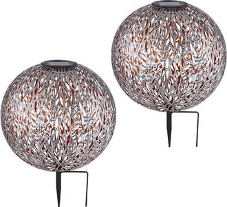 Globo Lighting Solar Kugelleuchte Au&szlig;en Solarkugelleuchte Garten, Dekor Stanzungen, antik-silber gold, LED AKKU, DxH 27 x 38 cm, 2er Set