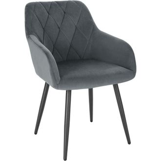 Woltu Chaise Salle à Manger, Chaise de Cuisine en Velours, Assis Rembourré et Pieds en Métal, Gris Foncé BH352dgr-1 - Woltu