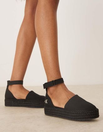 Calvin Klein Espadrille-Sandalen in Schwarz mit flacher Plateausohle