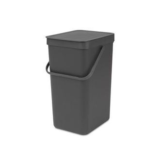 Brabantia Poubelle Sort & Go 16L (Gris Fonc&eacute;) - Syst&egrave;me de tri des d&eacute;chets avec poign&eacute;e de transport, couvercle amovible et &agrave; ouverture permanente - Poubelle cu